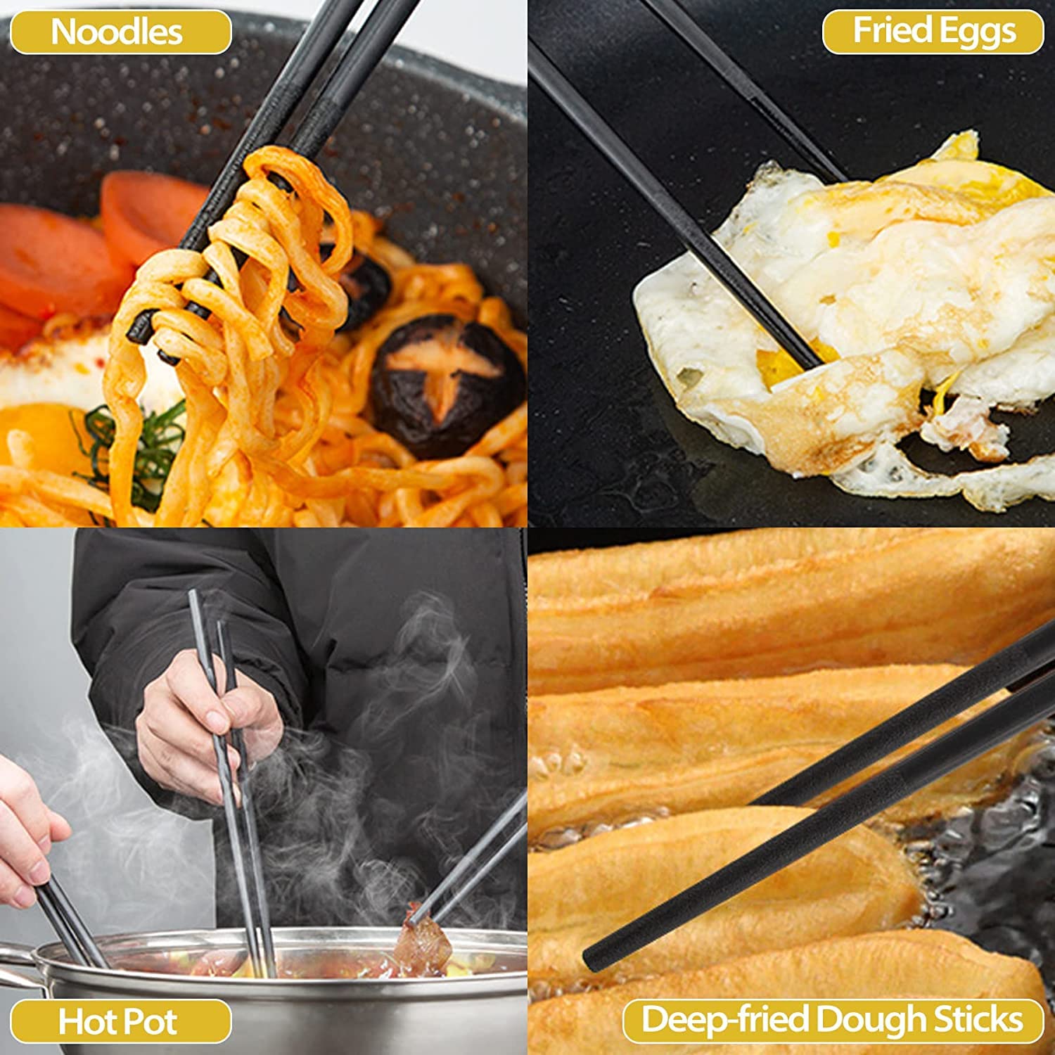 8 Pairs Fiberglass Chopsticks-Reusable Chopsticks Dishwasher Safe, 9.57 inch/24.3cm Matte Non-Slip Japanese Chinese Family/ Hotel/ Restaurant Chop Sticks, Hair ChopStick Gift Set, Black