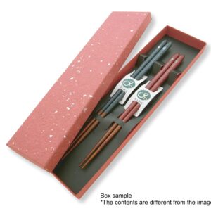 Japanese Natural Lacquered Wooden Chopsticks - Set of 2 Pairs - with Gift Box - Handmade - Cherry Blossom Motif - Blue 9.25 in and Red 8.46 in