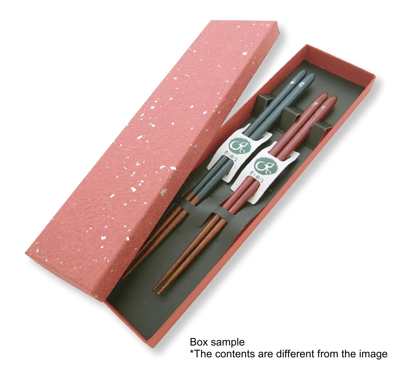 Japanese Natural Lacquered Wooden Chopsticks - Set of 2 Pairs - with Gift Box - Handmade - Cherry Blossom Motif - Blue 9.25 in and Red 8.46 in