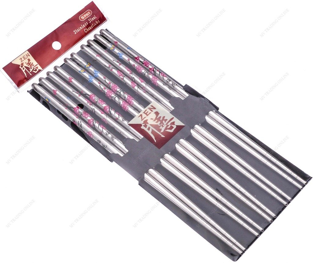 Stainless Steel Chopstick with butterflies and flowers Design, 5 Pairs