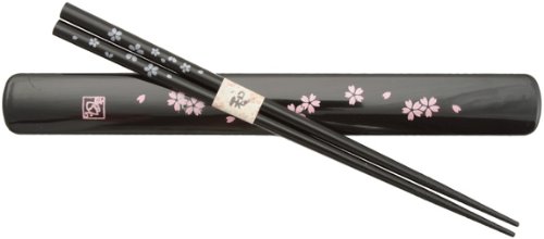 Dogwood Blossoms Chopsticks & Box Set Black; 1 pair of chopsticks and 1 box