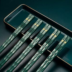 5 pairs food grade polymer laser engraving japanese chopsticks, squared edge non-slip reusable sushi sticks hashi handmade christmas gift (five pairs antique chopsticks)