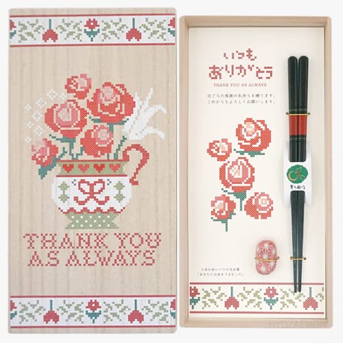 Hyozaemon Chopsticks Gift Set Five roses to weave your feelings (chopsticks x1, rest x1 ,box /Chopstick rests are assorted)