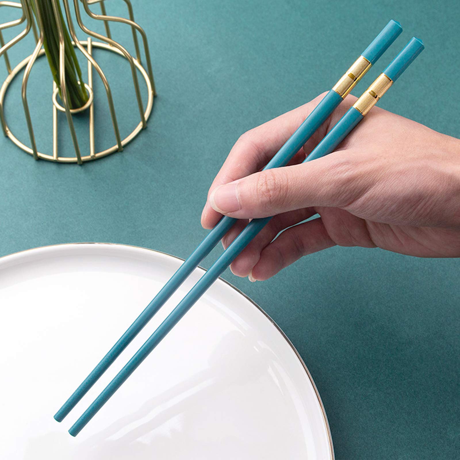 Chanjiso 5 Pairs Metal Chopsticks Dishwasher Safe,Lightweight Easy to Use Metal Chop Stick Utensils.