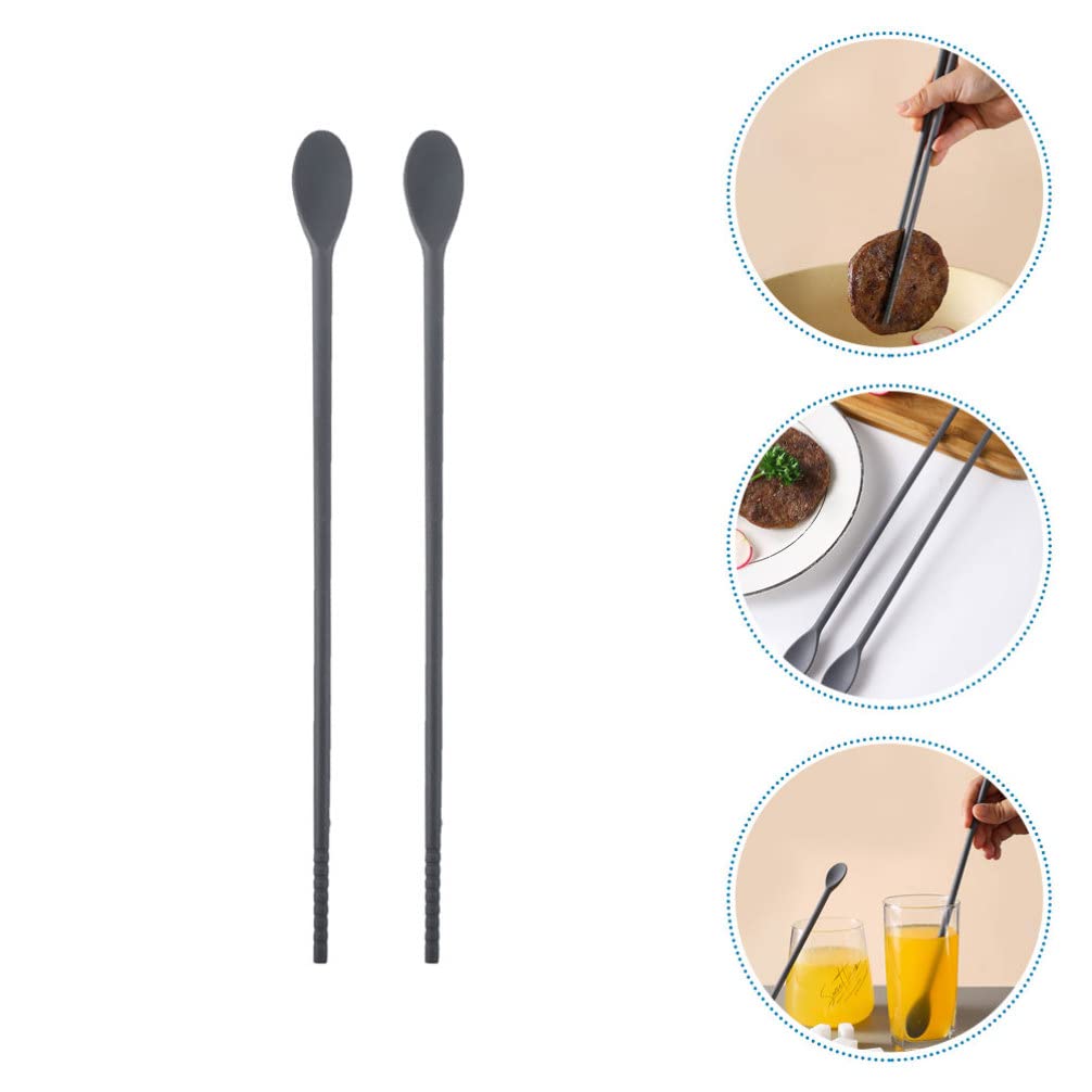 CALLARON Silicone Spoon Chopsticks Reusable Chopsticks Beverage Stirring Sticks Chinese Long Chopsticks for Cooking Frying