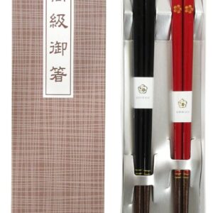 AOBA Japanese Wooden Chopsticks Reusable 2 Pairs in Gift Box Gold Sakura Black and Red Dishwasher-safe (Tenjin) [ Made in Japan /Handcrafted ]