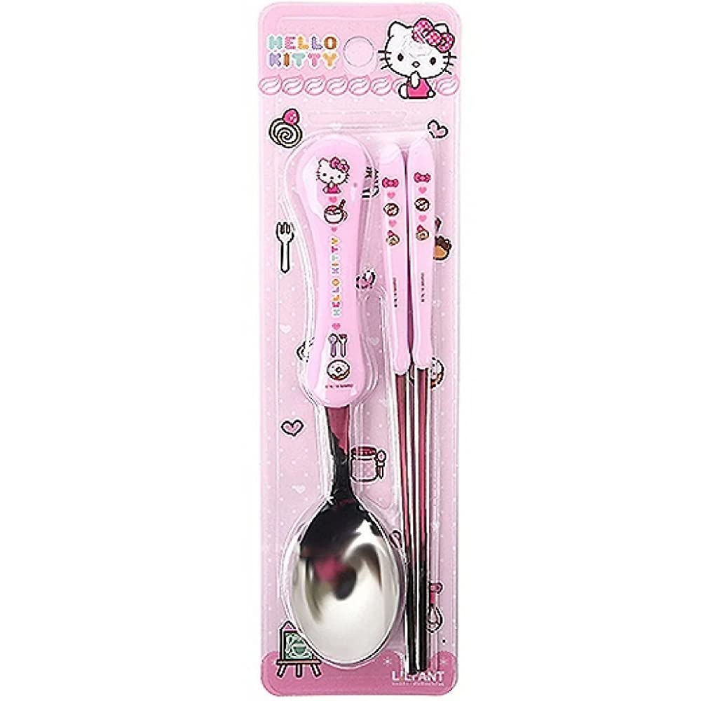 Hello Kitty Stainless Steel Spoon & Chopsticks Utensil Set