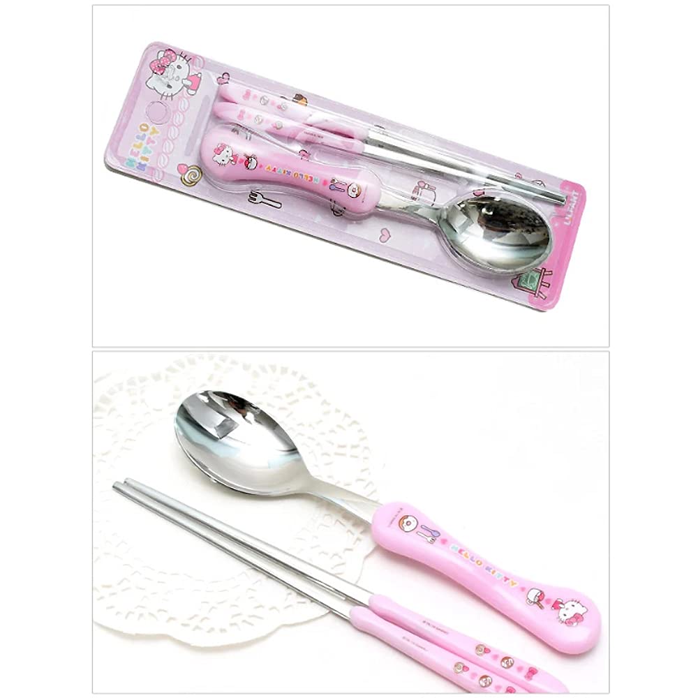 Hello Kitty Stainless Steel Spoon & Chopsticks Utensil Set