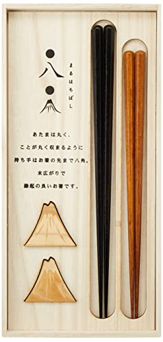 Hyozaemon Chopsticks & Rest Couple Set Maruhachi (Chopsticks:23.5cmx1,21.5cmx1,Mt.Fuji Restx2, Paulownia box) X-826