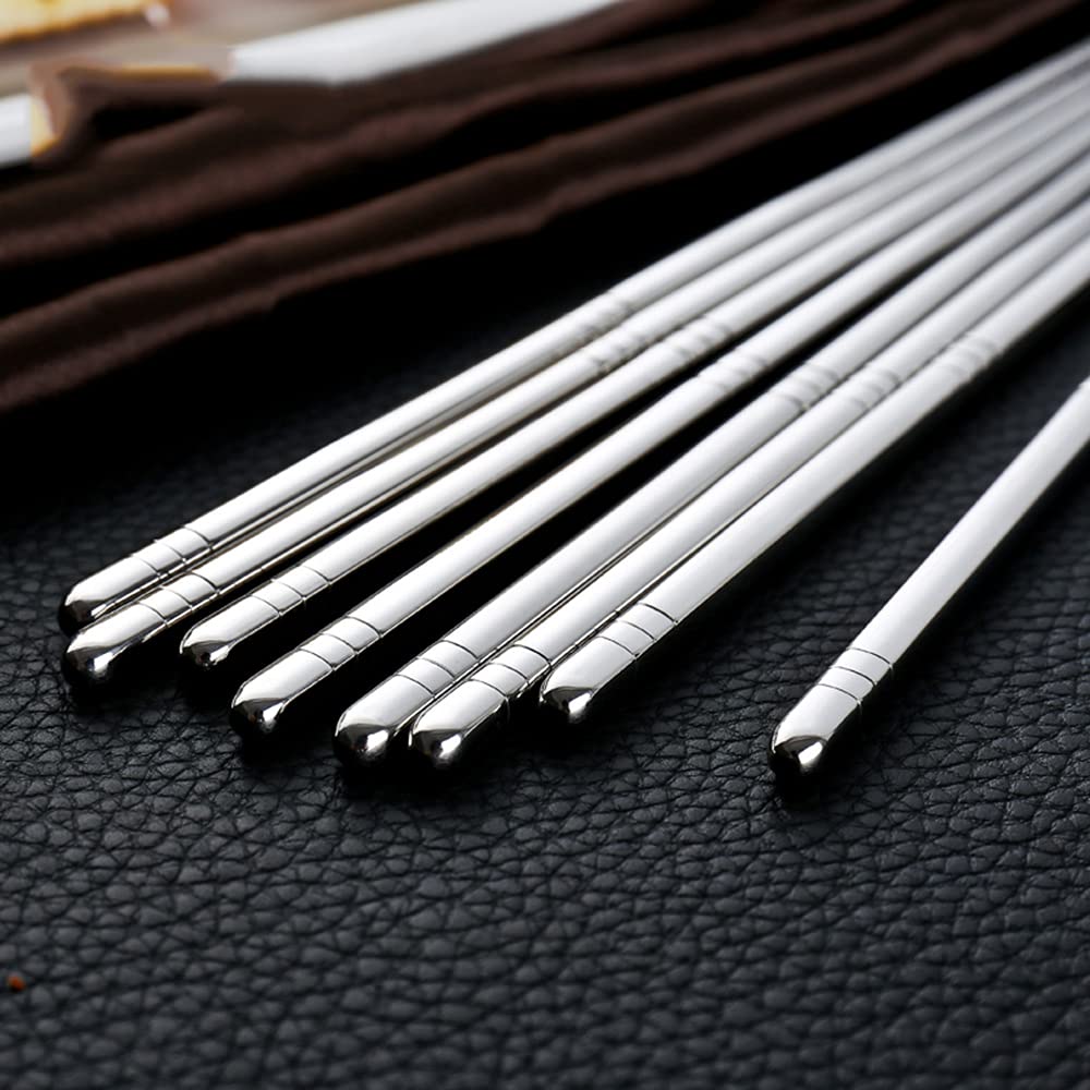 Taohang 5 Pairs Stainless Steel Reusable Chopsticks Dishwasher Safe Metal Chopsticks Lightweight Chop Sticks for Home and Restaurant (square)