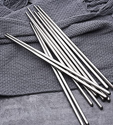 Taohang 5 Pairs Stainless Steel Reusable Chopsticks Dishwasher Safe Metal Chopsticks Lightweight Chop Sticks for Home and Restaurant (square)