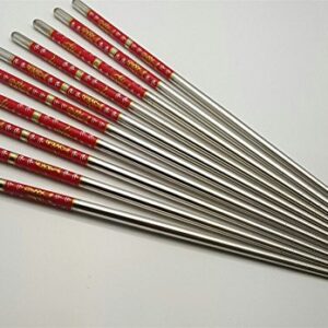 10 Pcs (5 Pairs) High Quality Fish Design Silver Stainless Steel Chopsticks