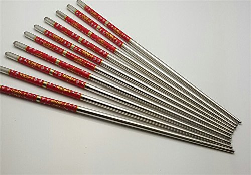 10 Pcs (5 Pairs) High Quality Fish Design Silver Stainless Steel Chopsticks