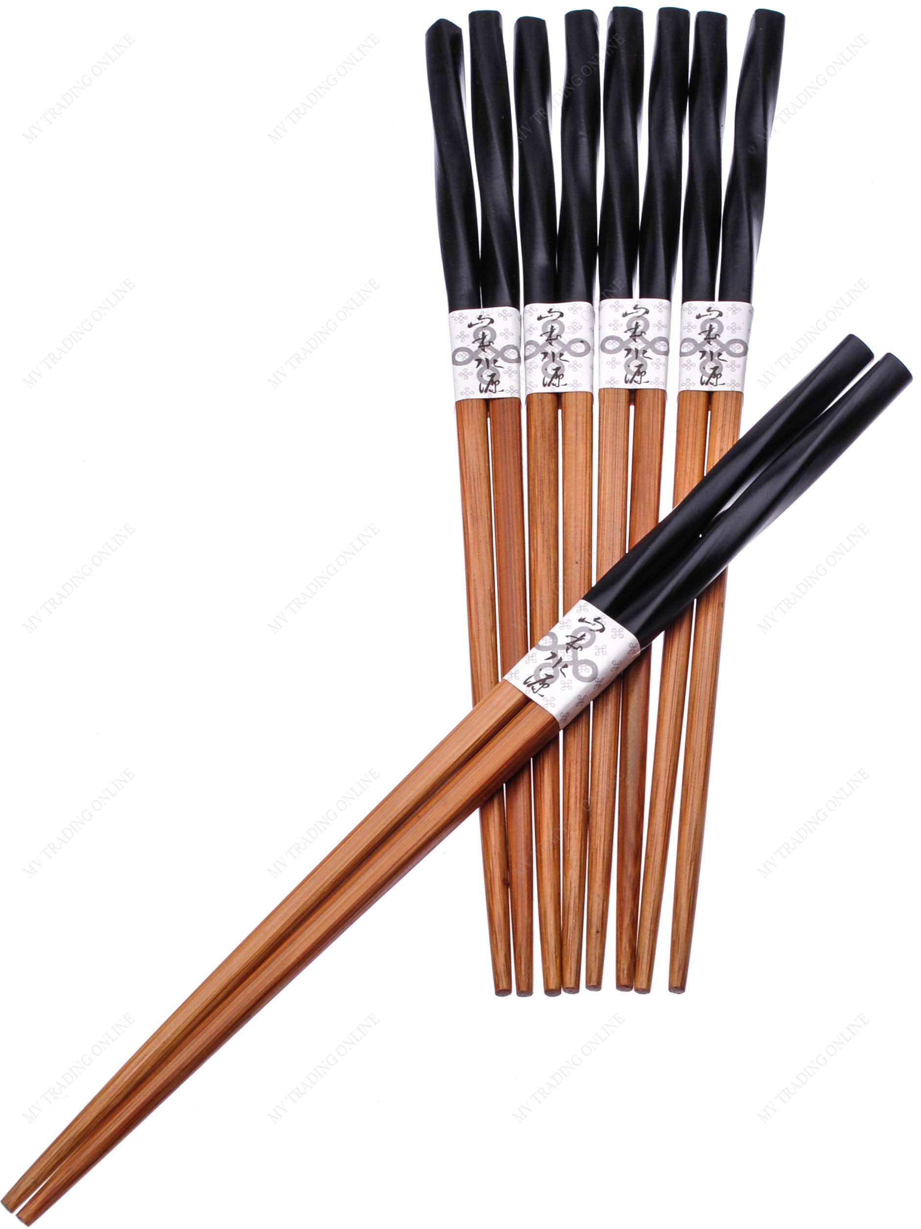 M.V. Trading 900241BK Japanese Bamboo Chopstick Twisted Design, Black, 5 Pairs