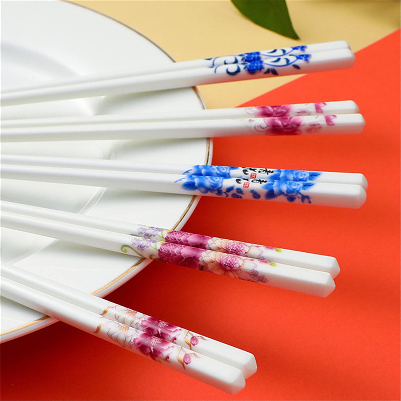 6 Pairs Ceramic Chopsticks, 9.7" Reusable Chinese Chopsticks Dishwasher Safe(6 Pairs Different Patterns)