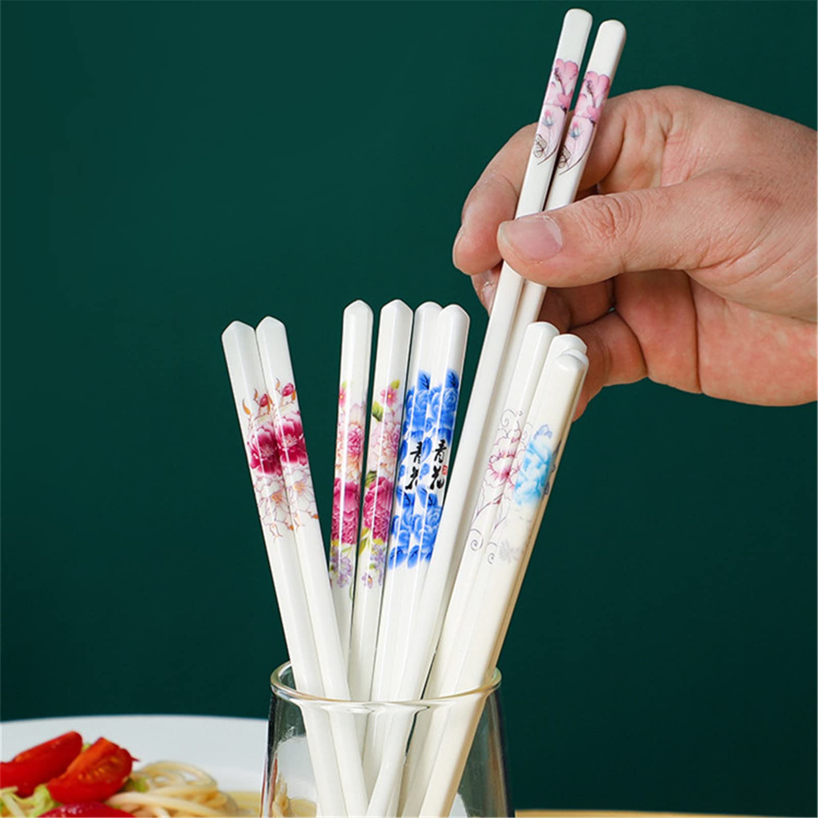 6 Pairs Ceramic Chopsticks, 9.7" Reusable Chinese Chopsticks Dishwasher Safe(6 Pairs Different Patterns)