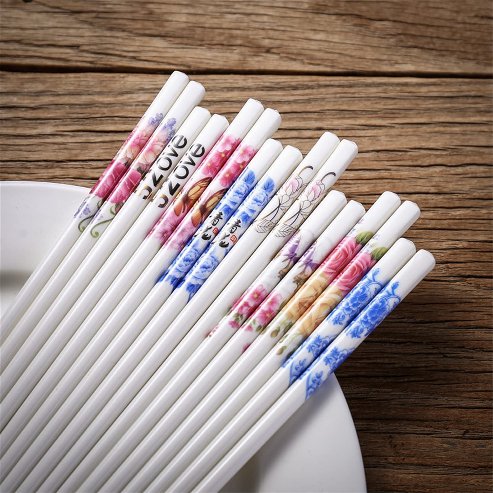 6 Pairs Ceramic Chopsticks, 9.7" Reusable Chinese Chopsticks Dishwasher Safe(6 Pairs Different Patterns)