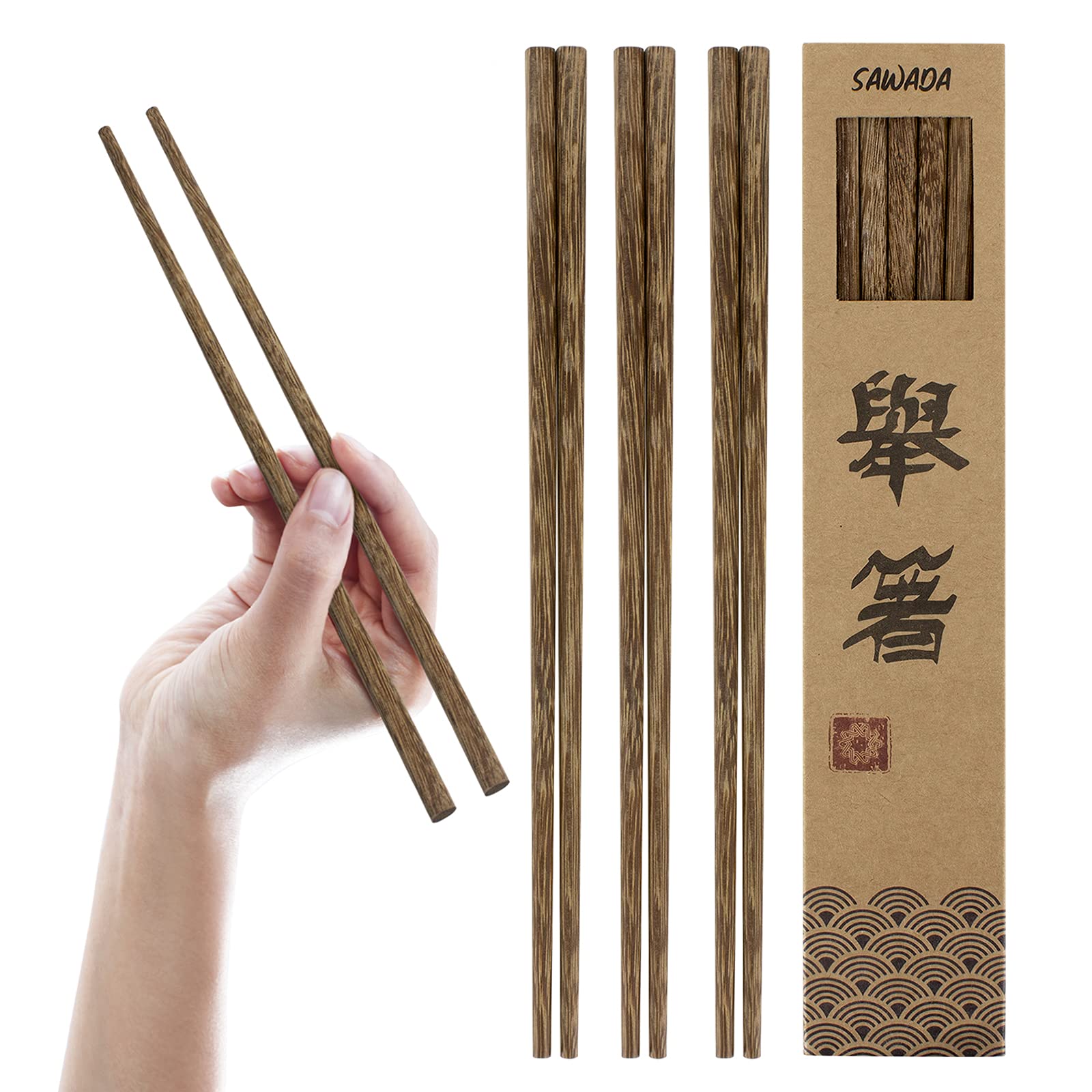 DigitiZerArt 10-Pairs Wooden Chopsticks, Dishwasher Safe Chopstick,ReusableNatural Healthy, Chinese Classic Style for Kitchen, Dining Room, Gourmet, Noodles (9.8 Inch)