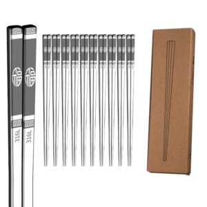 metal chopsticks reusable 10 pairs 18/10 stainless steel chopsticks dishwasher safe square lightweight non-slip chop sticks gift set