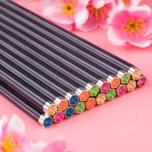 ALCSIX 10 Double food grade glass fiber alloy chopsticks, ergonomic design, anti-slip frosted texture tip is easy to grab food, round Roman column black main design is anti-slip and easy to grasp.