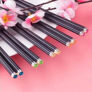 ALCSIX 10 Double food grade glass fiber alloy chopsticks, ergonomic design, anti-slip frosted texture tip is easy to grab food, round Roman column black main design is anti-slip and easy to grasp.