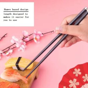 ALCSIX 10 Double food grade glass fiber alloy chopsticks, ergonomic design, anti-slip frosted texture tip is easy to grab food, round Roman column black main design is anti-slip and easy to grasp.