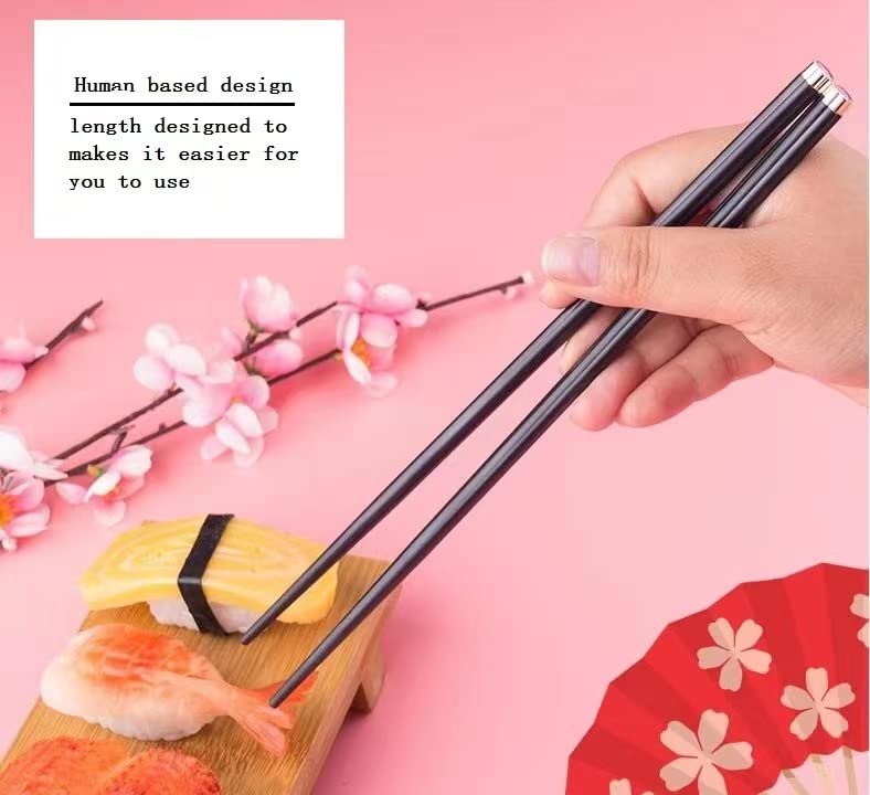 ALCSIX 10 Double food grade glass fiber alloy chopsticks, ergonomic design, anti-slip frosted texture tip is easy to grab food, round Roman column black main design is anti-slip and easy to grasp.