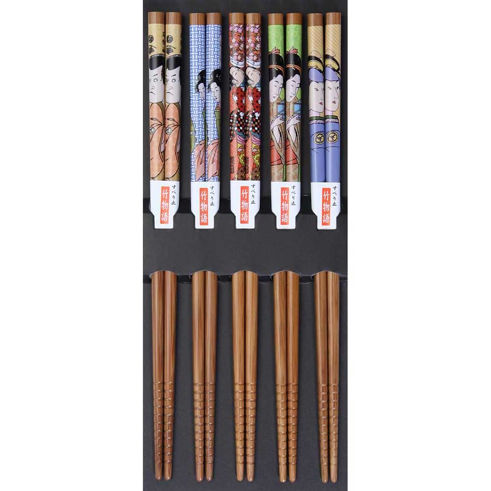 Ukiyo-e Prints Japanese Wood Chopsticks Set, 5 Pairs, 8.87 Inches Long, Made in Japan