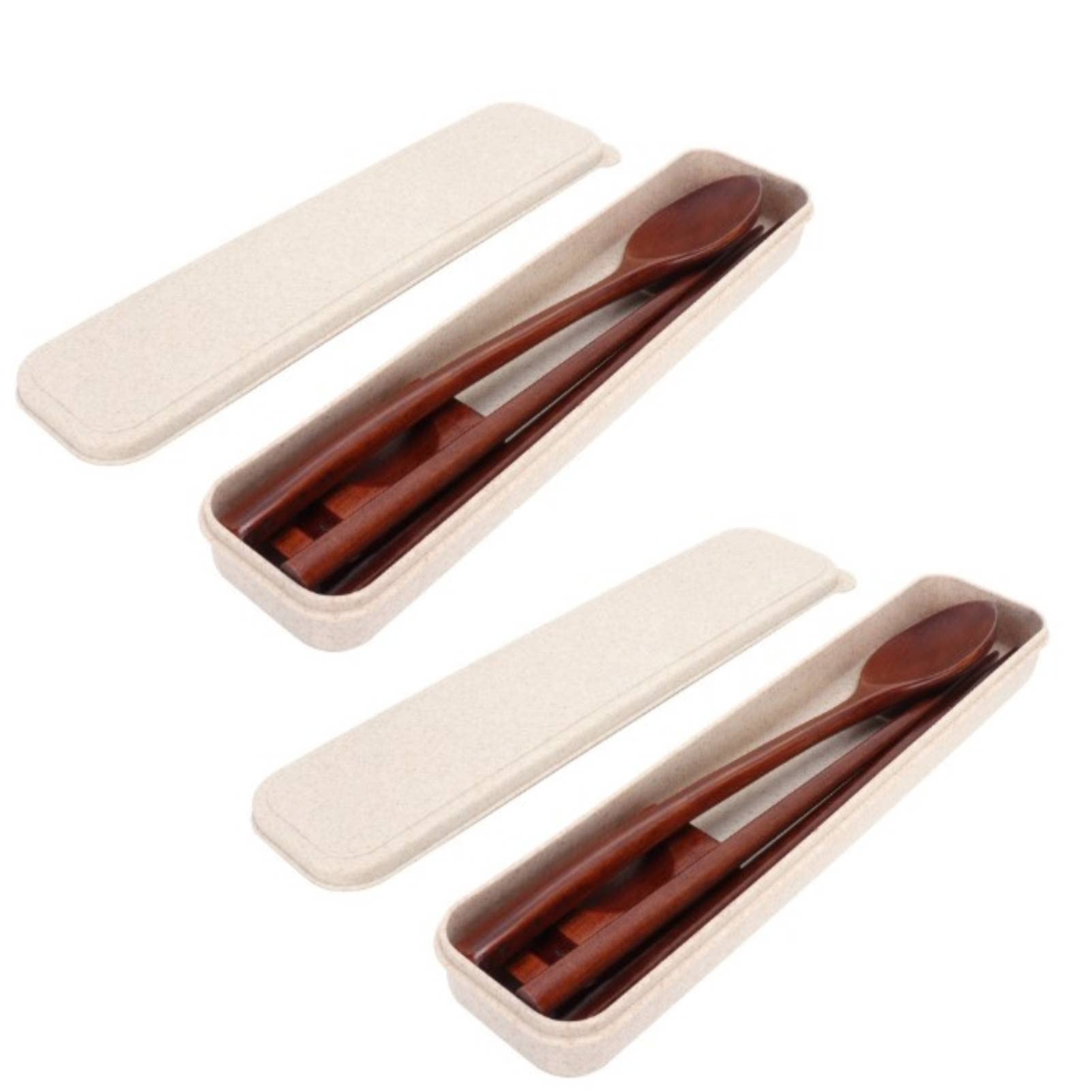 8Pcs Set Wooden Chopsticks Spoon, Wooden Spoon Chopsticks Reusable Tableware Cutlery Set with Storage Boxtravel Utensils for Office Camping Traveling