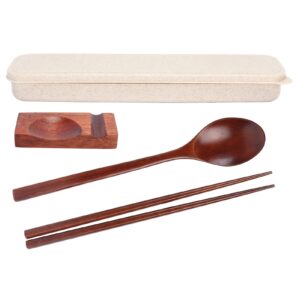 8Pcs Set Wooden Chopsticks Spoon, Wooden Spoon Chopsticks Reusable Tableware Cutlery Set with Storage Boxtravel Utensils for Office Camping Traveling