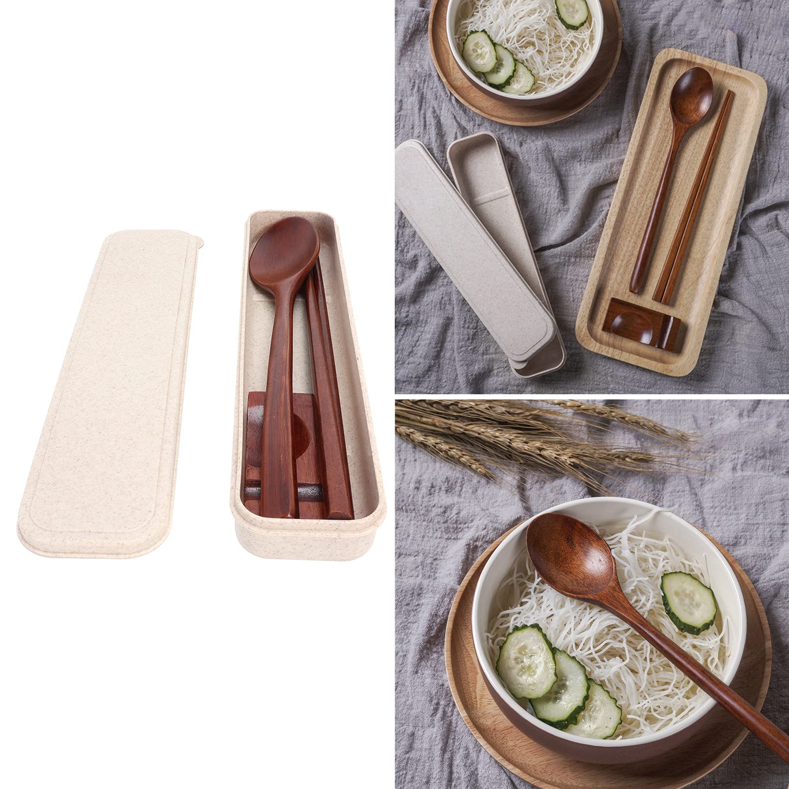 8Pcs Set Wooden Chopsticks Spoon, Wooden Spoon Chopsticks Reusable Tableware Cutlery Set with Storage Boxtravel Utensils for Office Camping Traveling