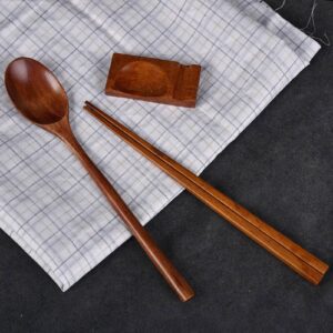 8Pcs Set Wooden Chopsticks Spoon, Wooden Spoon Chopsticks Reusable Tableware Cutlery Set with Storage Boxtravel Utensils for Office Camping Traveling