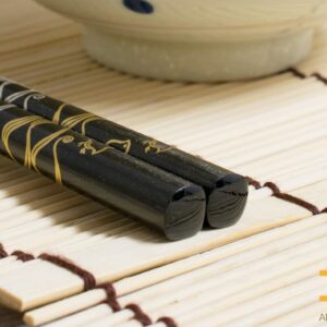 Hashimoto-Kousaku Wajima Japanese Natural Lacquered Wooden Chopsticks Reusable in Gift Box, Seasonal Scenery Naminotori (Black) Made in Japan, Handcrafted