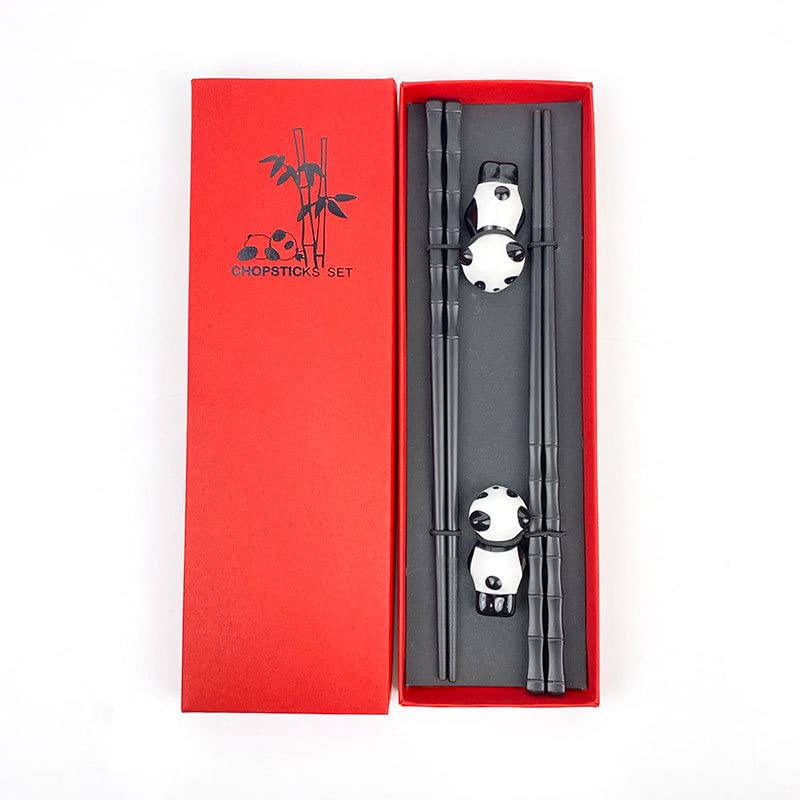 2 Pairs Reusable Chopsticks, Cute Chopsticks with Panda Pattern Safe Chop Sticks Cute Chopstick for Cooking Eating Anti-slip Chop Sticks Chinese Traditional Stylish Gift Set with Box