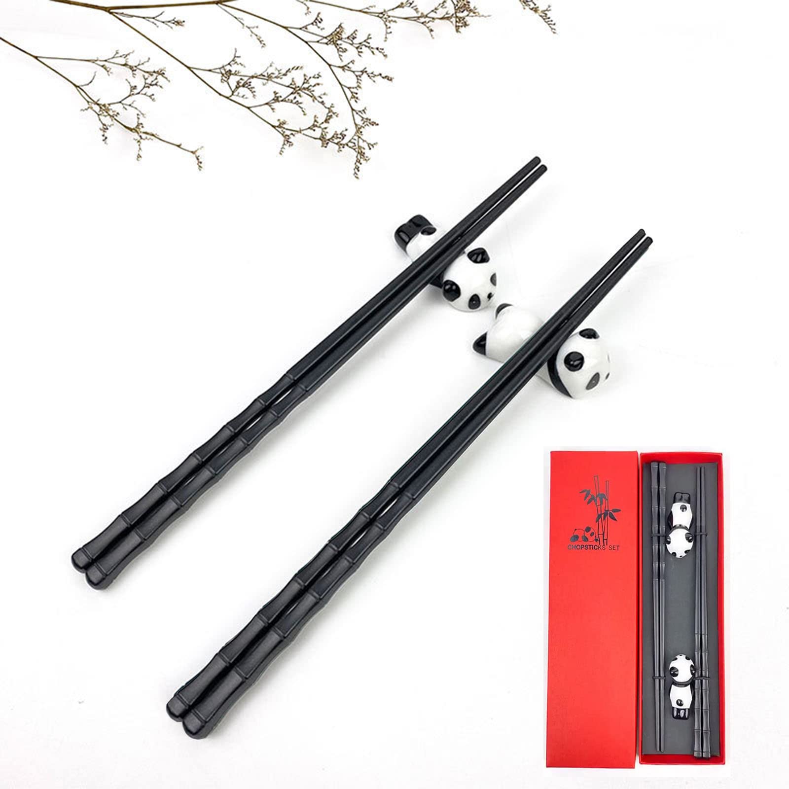 2 Pairs Reusable Chopsticks, Cute Chopsticks with Panda Pattern Safe Chop Sticks Cute Chopstick for Cooking Eating Anti-slip Chop Sticks Chinese Traditional Stylish Gift Set with Box