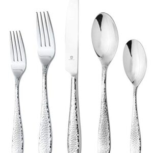 DANIALLI 40 Piece Silverware Set For 8, 18 10 Stainless Steel Silverware Set, Modern Fidenza Hammered Flatware Set, Knife/Fork/Spoon & Long Teaspoon/Salad Fork Mirror-Polished Dishwasher Safe Cutlery