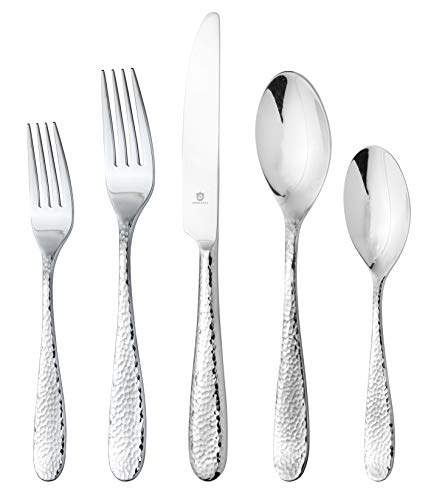 DANIALLI 40 Piece Silverware Set For 8, 18 10 Stainless Steel Silverware Set, Modern Fidenza Hammered Flatware Set, Knife/Fork/Spoon & Long Teaspoon/Salad Fork Mirror-Polished Dishwasher Safe Cutlery