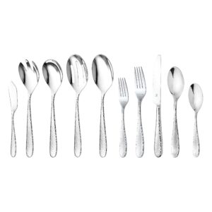 danialli 45 piece silverware set for 8, includes 5-piece hostess serving utensil set, 18 10 stainless steel silverware set, modern fidenza hammered flatware set,mirror-polished dishwasher safe cutlery