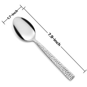 E-far Hammered Dinner Spoons Set of 12, E-far 7.9 Inch Stainless Steel Soup Spoons Tablespoons for Home, Kitchen or Restaurant, Non-toxic & Mirror Polished, Squared Edge & Dishwasher Safe