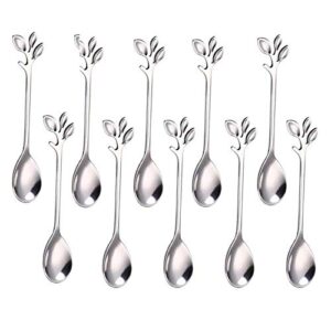 stainless steel leaf coffee spoon, szbaidekj 10 pcs creative tableware dessert spoons, stirring, mixing, sugar, stir, ice cream teaspoon set (silver)