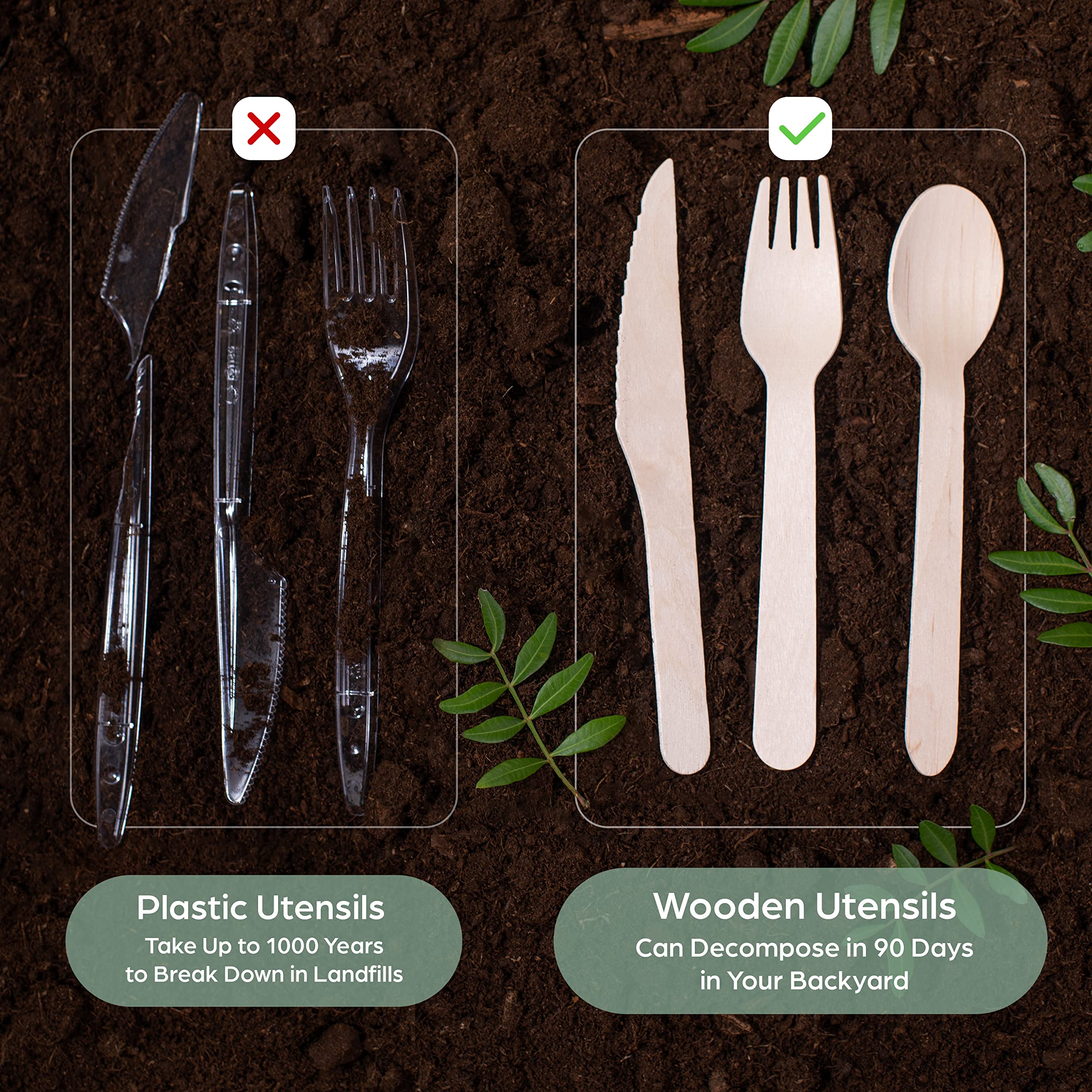 Wooden Compostable Utensils Set - 360 Pieces (120 Forks 120 Spoons 120 Knives) Sturdy Wood Disposable Cutlery - Eco-Friendly Biodegradable Utensils for Party - Free From Plastic Cutlery Set for Eating