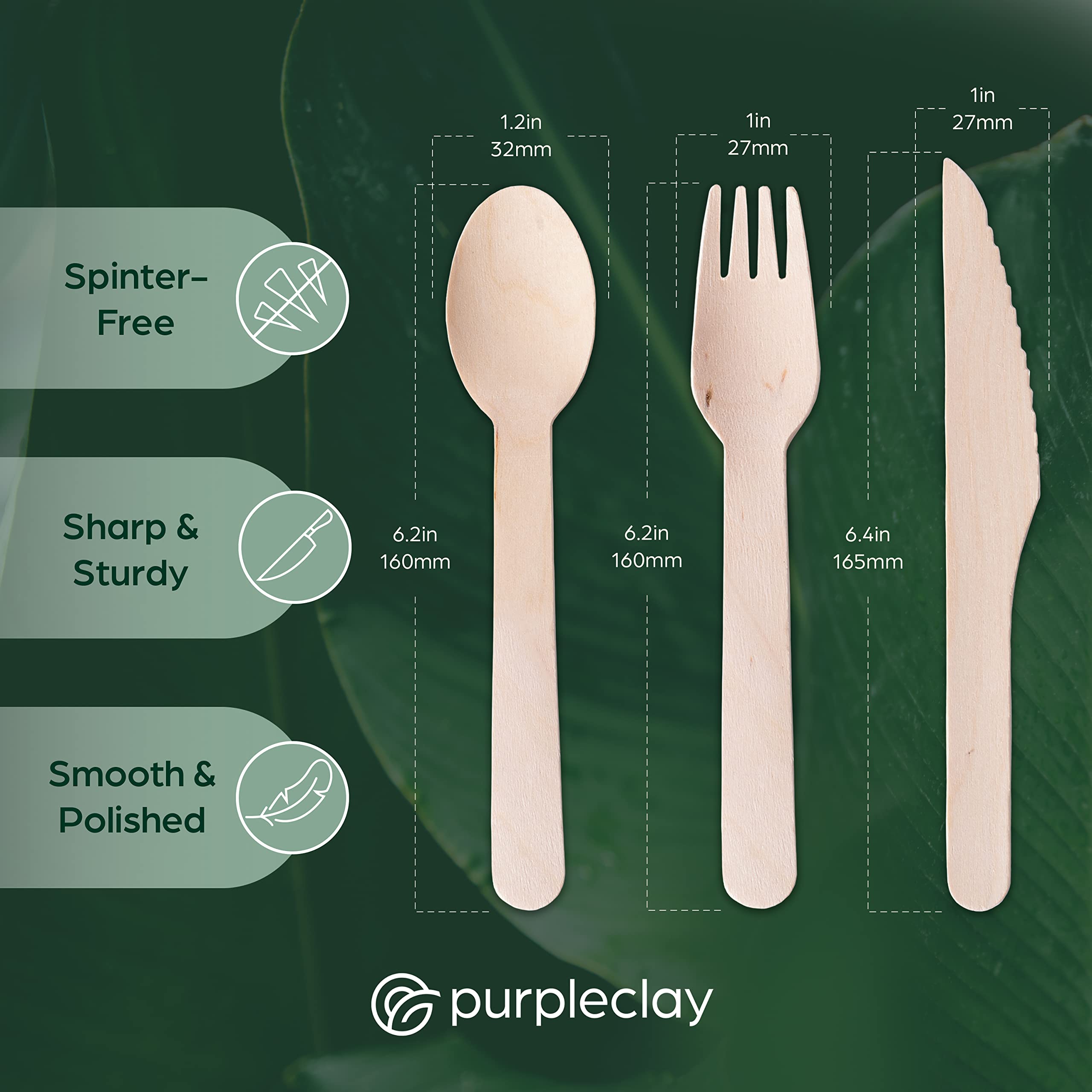 Wooden Compostable Utensils Set - 360 Pieces (120 Forks 120 Spoons 120 Knives) Sturdy Wood Disposable Cutlery - Eco-Friendly Biodegradable Utensils for Party - Free From Plastic Cutlery Set for Eating