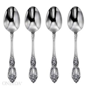 oneida wordsworth everyday flatware dinner spoons 18/0 stainless steel, set of 4, silver