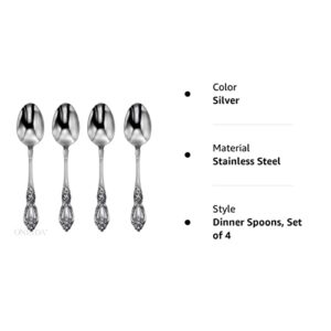 Oneida Wordsworth Everyday Flatware Dinner Spoons 18/0 Stainless Steel, Set of 4, Silver