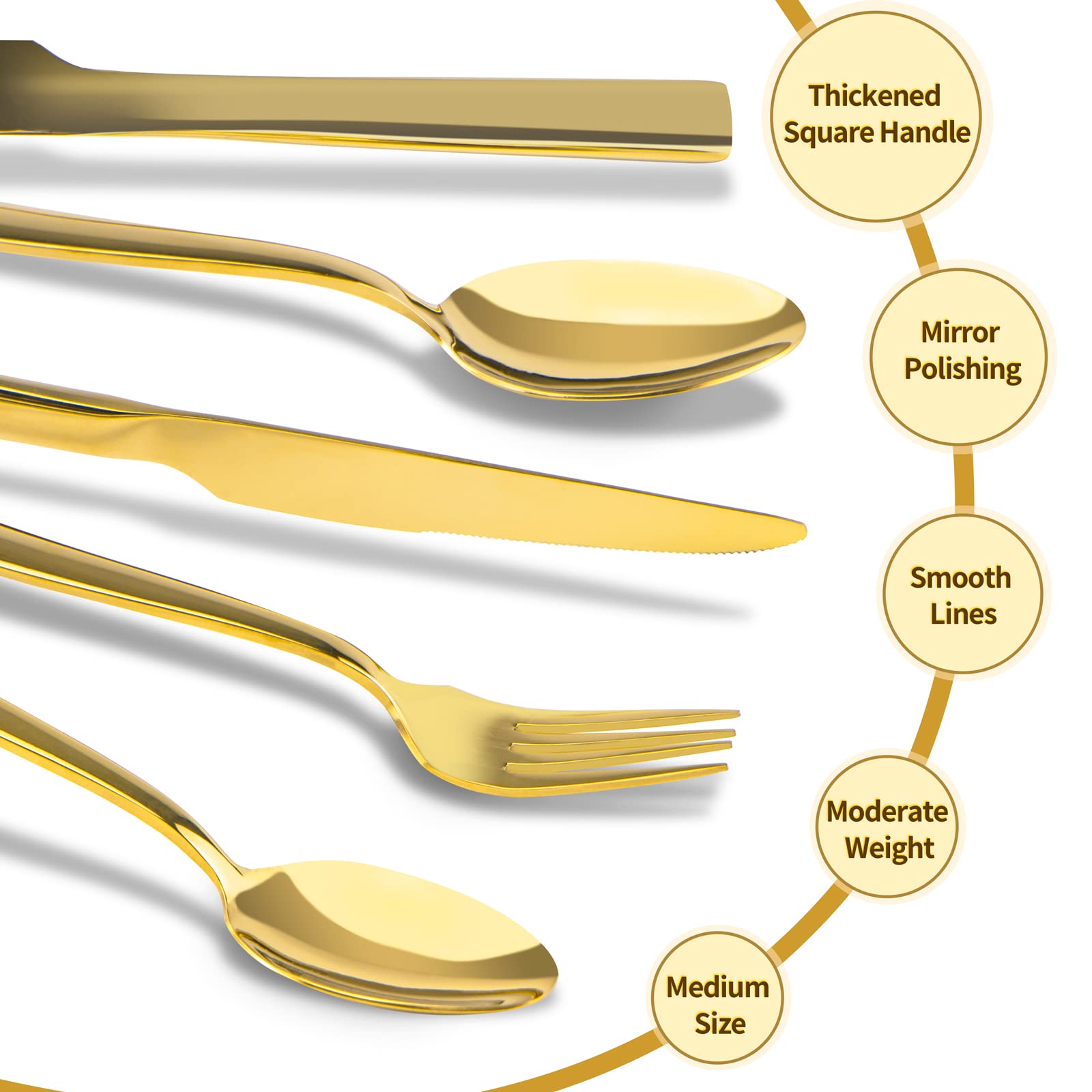 Gold Silverware Set, Briout 40 Piece Stainless Steel Flatware Cutlery Set Service for 8 Luxury Square Tableware Thick Knife Fork Spoon for Home Kitchen Restaurant Wedding, Mirror Polished