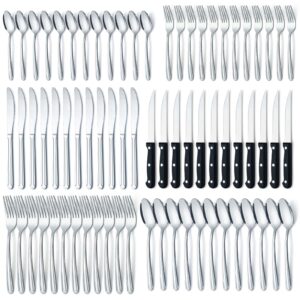 bewos 72 pieces silverware set for 12, cutlery set with steak knives, stainless steel flatware set, mirror polished flatware, knives, forks and spoons silverware, dishwasher safe kitchen utensils set