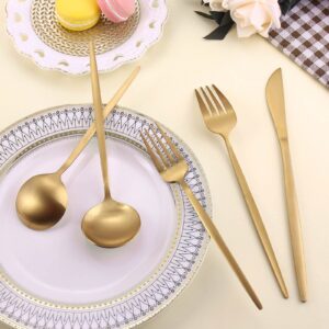 Matte Gold Silverware Set, LAZAHOME Stainless Steel Flatware Cutlery Set Service for 4, 20-Piece Kitchen Utensil Set Include Spoons And Forks Set, Satin Polished Finished, Dishwasher Safe.