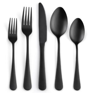 matte silverware set for 8,sanluns 40-piece satin finish black flatware set,stainless steel eating dish cutlery for 8,fine dinner knifes forks spoons,utensils tableware for kitchens dishwasher safe