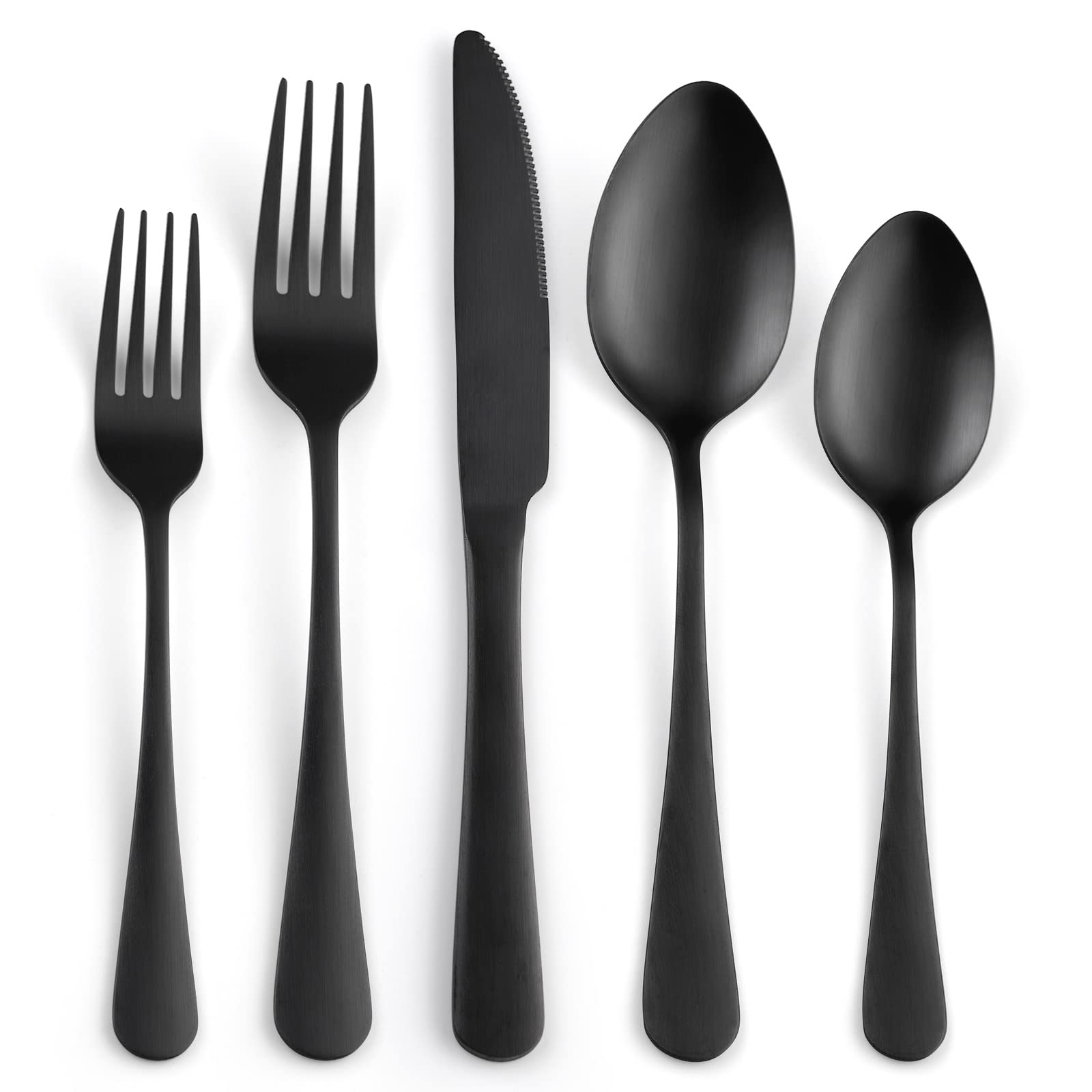 Matte Silverware Set for 8,SANLUNS 40-Piece Satin Finish Black Flatware Set,Stainless Steel Eating Dish Cutlery For 8,Fine Dinner Knifes Forks Spoons,Utensils Tableware for Kitchens Dishwasher Safe