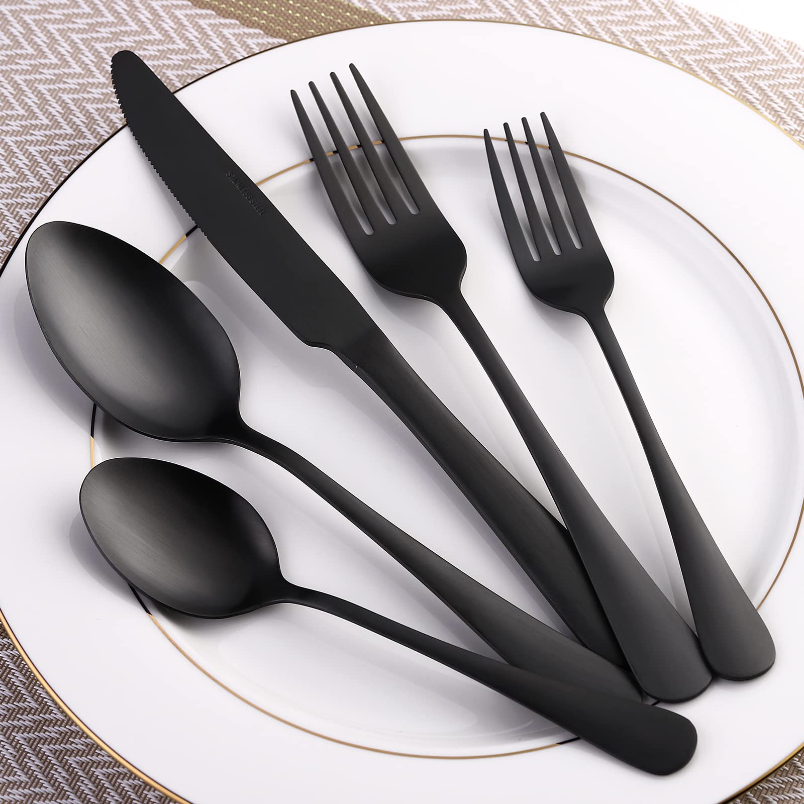 Matte Silverware Set for 8,SANLUNS 40-Piece Satin Finish Black Flatware Set,Stainless Steel Eating Dish Cutlery For 8,Fine Dinner Knifes Forks Spoons,Utensils Tableware for Kitchens Dishwasher Safe